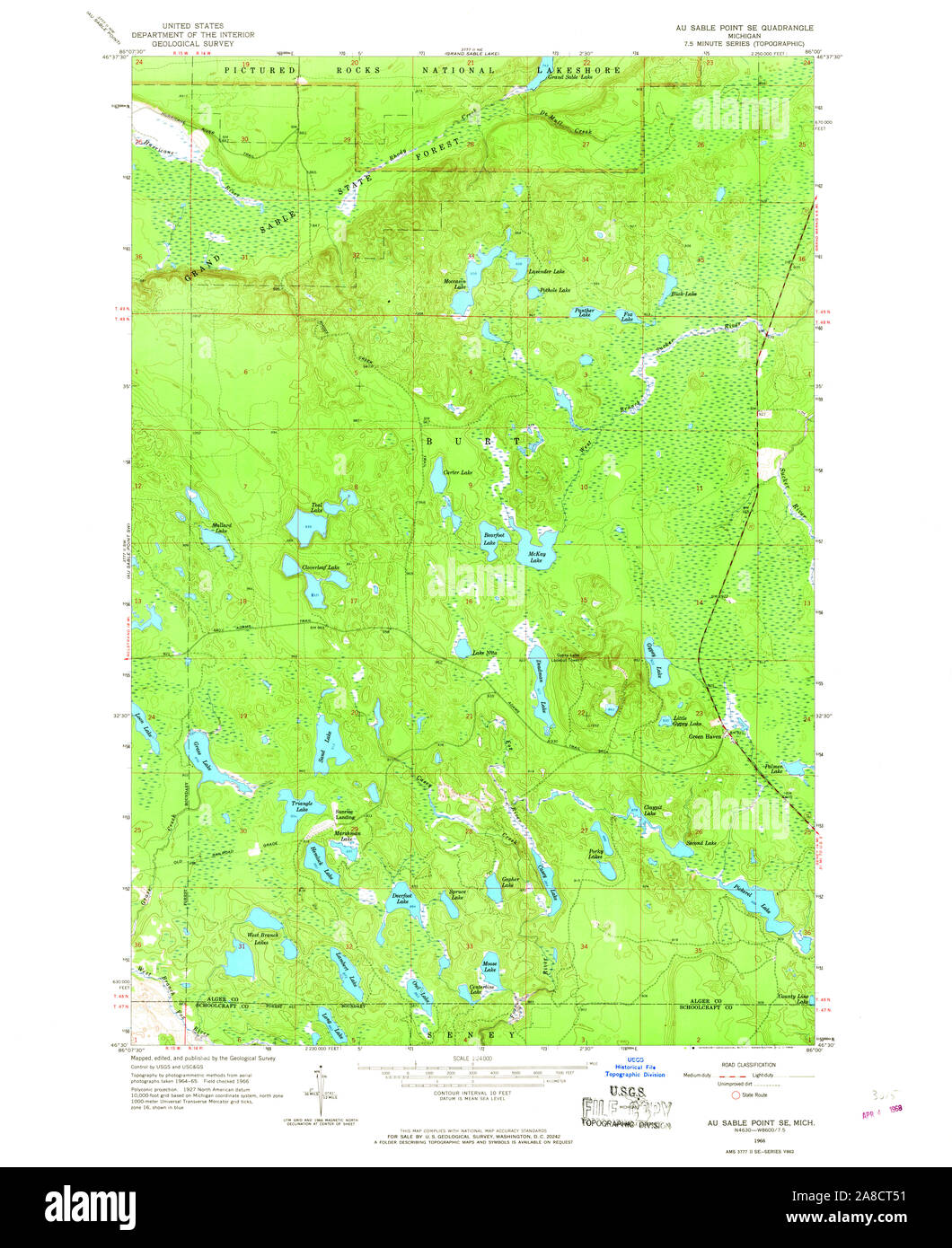 USGS TOPO Map Michigan MI Au Sable Point SE 275565 1966 24000 Stock ...