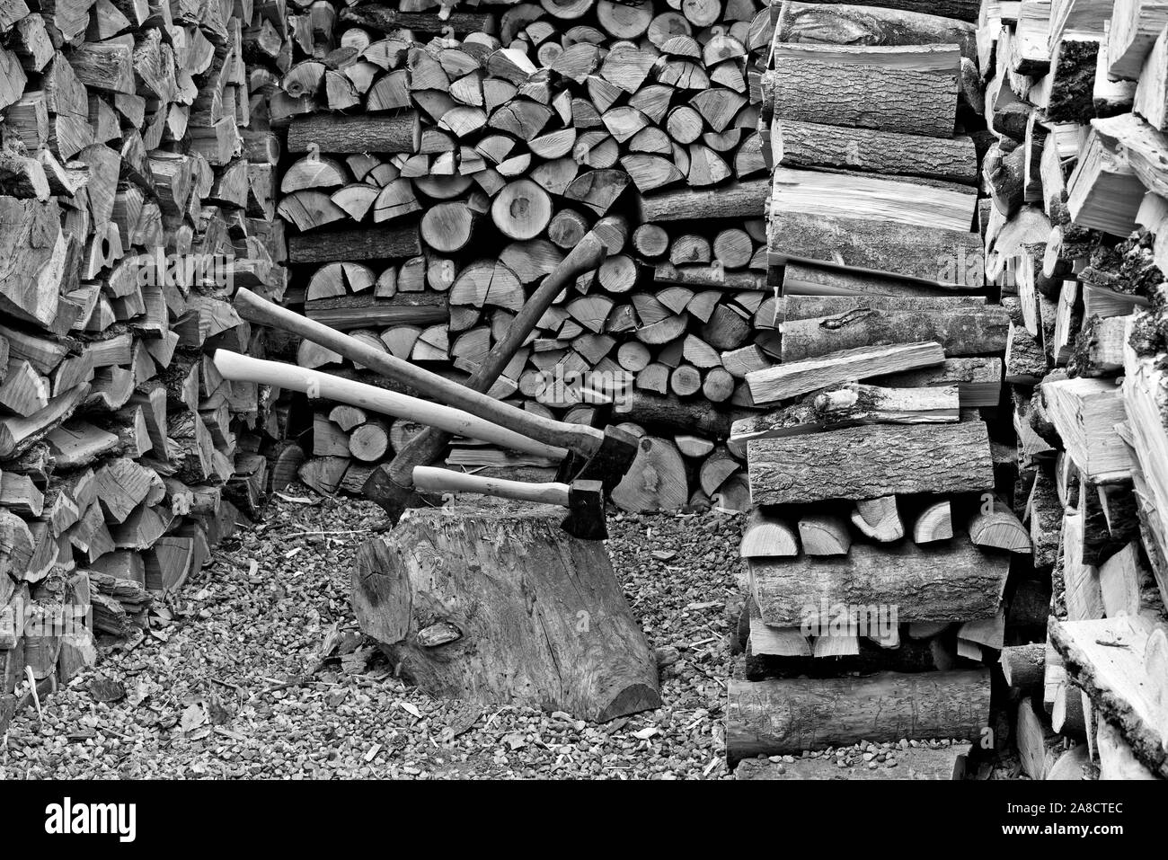 A old axe with fire wood Stock Photo - Alamy