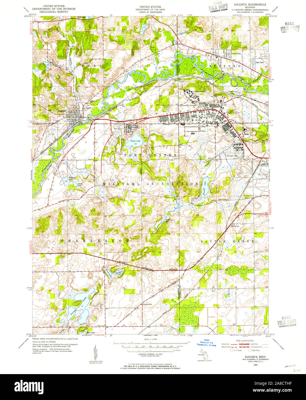 USGS TOPO Map Michigan MI Augusta 275573 1947 24000 Stock Photo - Alamy