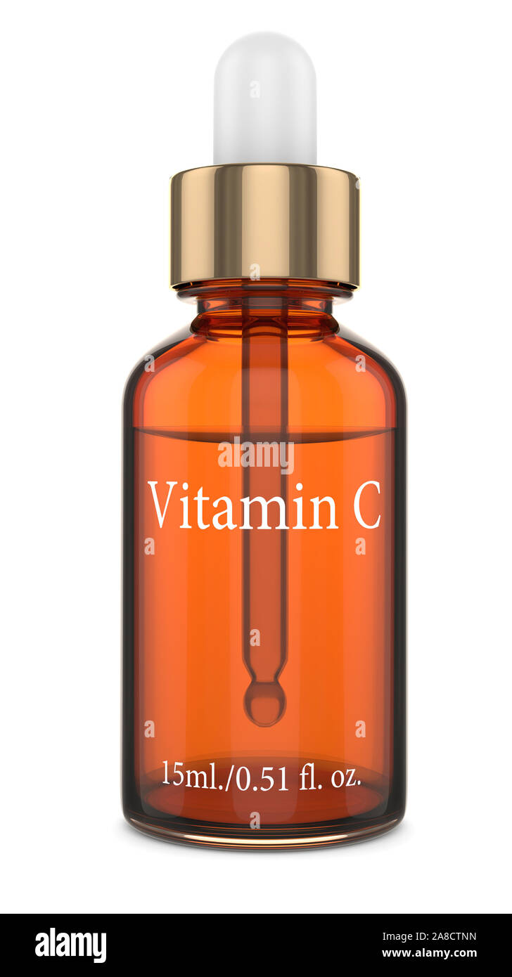 3d render of vitamin C bottle with dropper over white background Stock ...