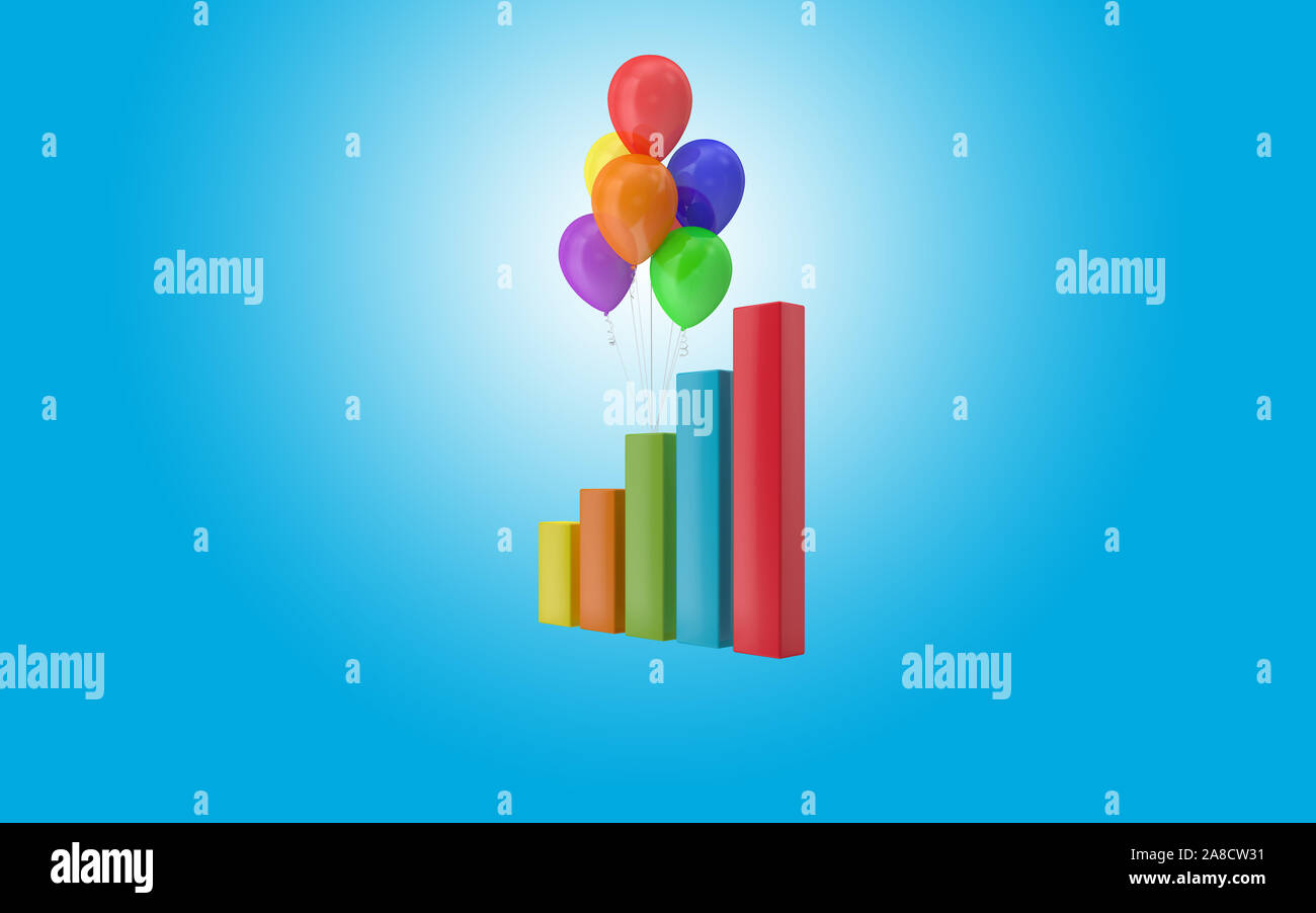 Business graph financial chart is hanging with colorful balloons and ...