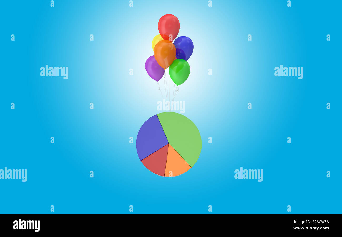 Business graph financial chart is hanging with colorful balloons and ...