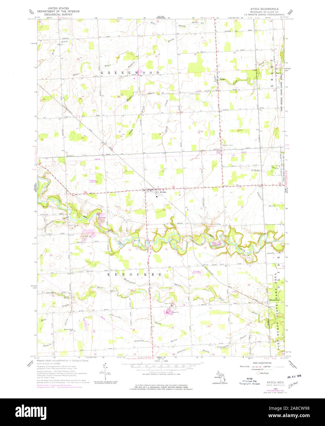 USGS TOPO Map Michigan MI Avoca 275585 1961 24000 Stock Photo - Alamy