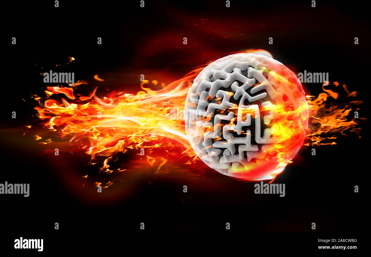 High quality render of 3D planet earth is burning in flames on black ...