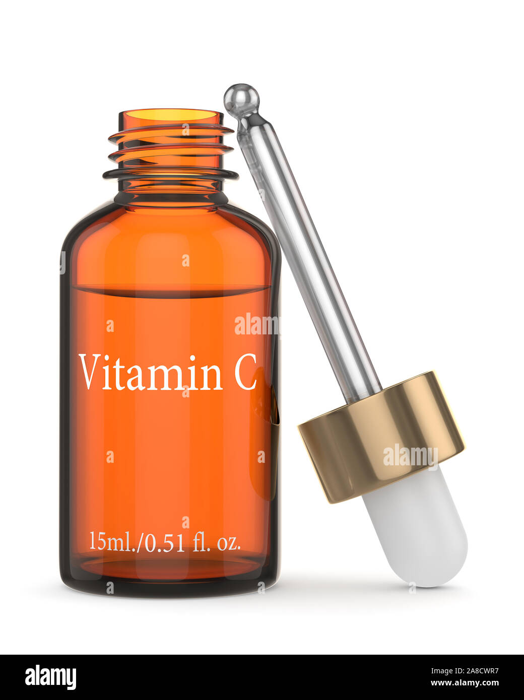3d render of vitamin C bottle with dropper over white background Stock ...