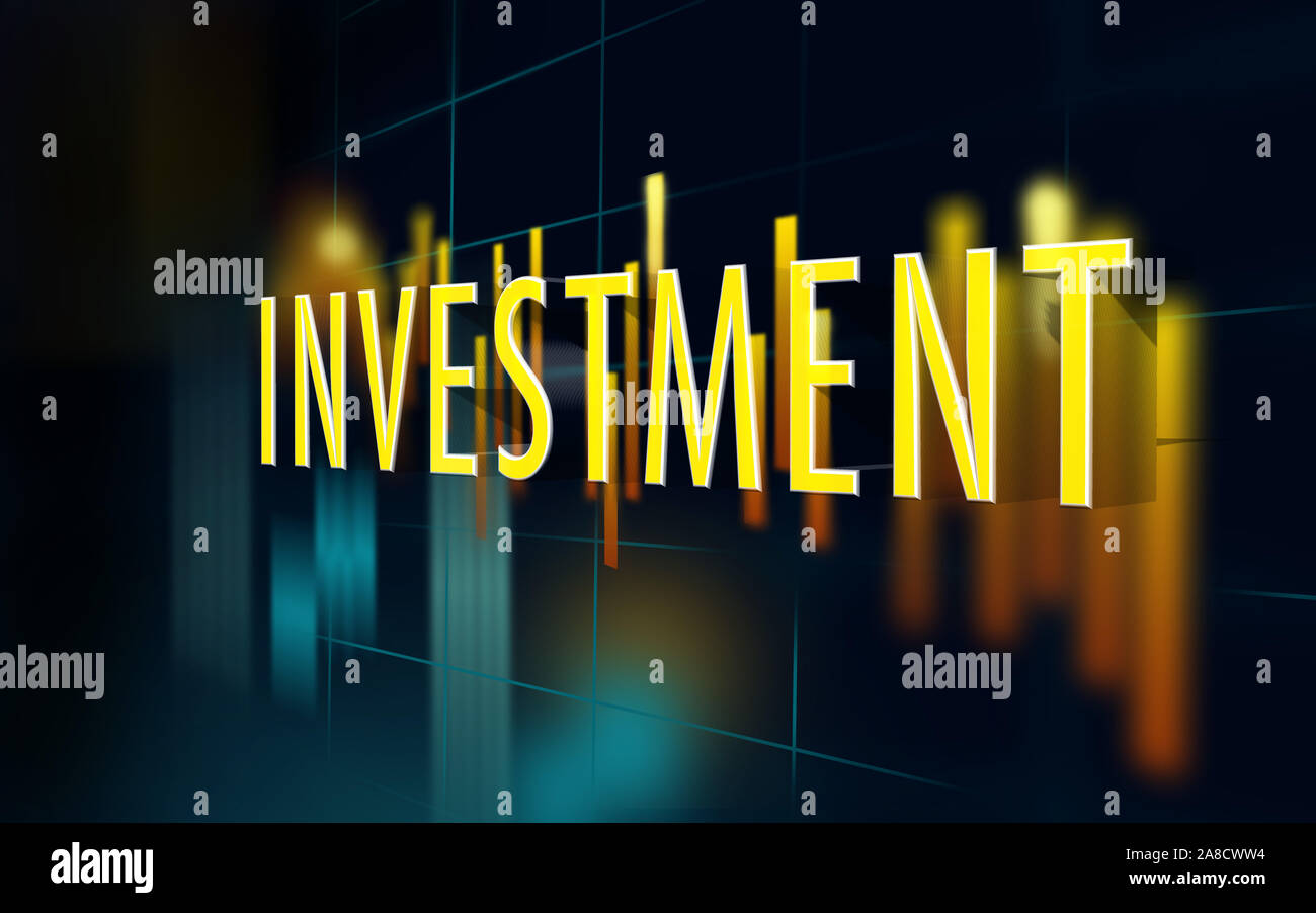 Investment text on a global stock exchange market scene with financal ...