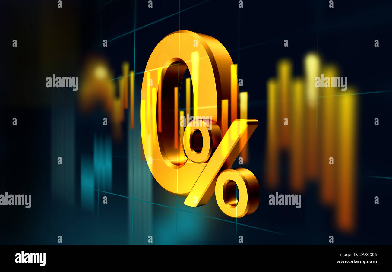 Zero Percentage Sign on a global stock exchange market scene with ...