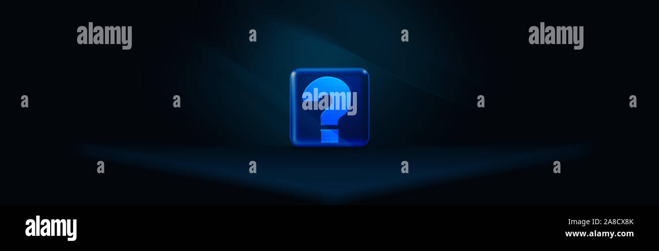 Question Mark symbol in a transparent shiny glass frame on a futuristic ...