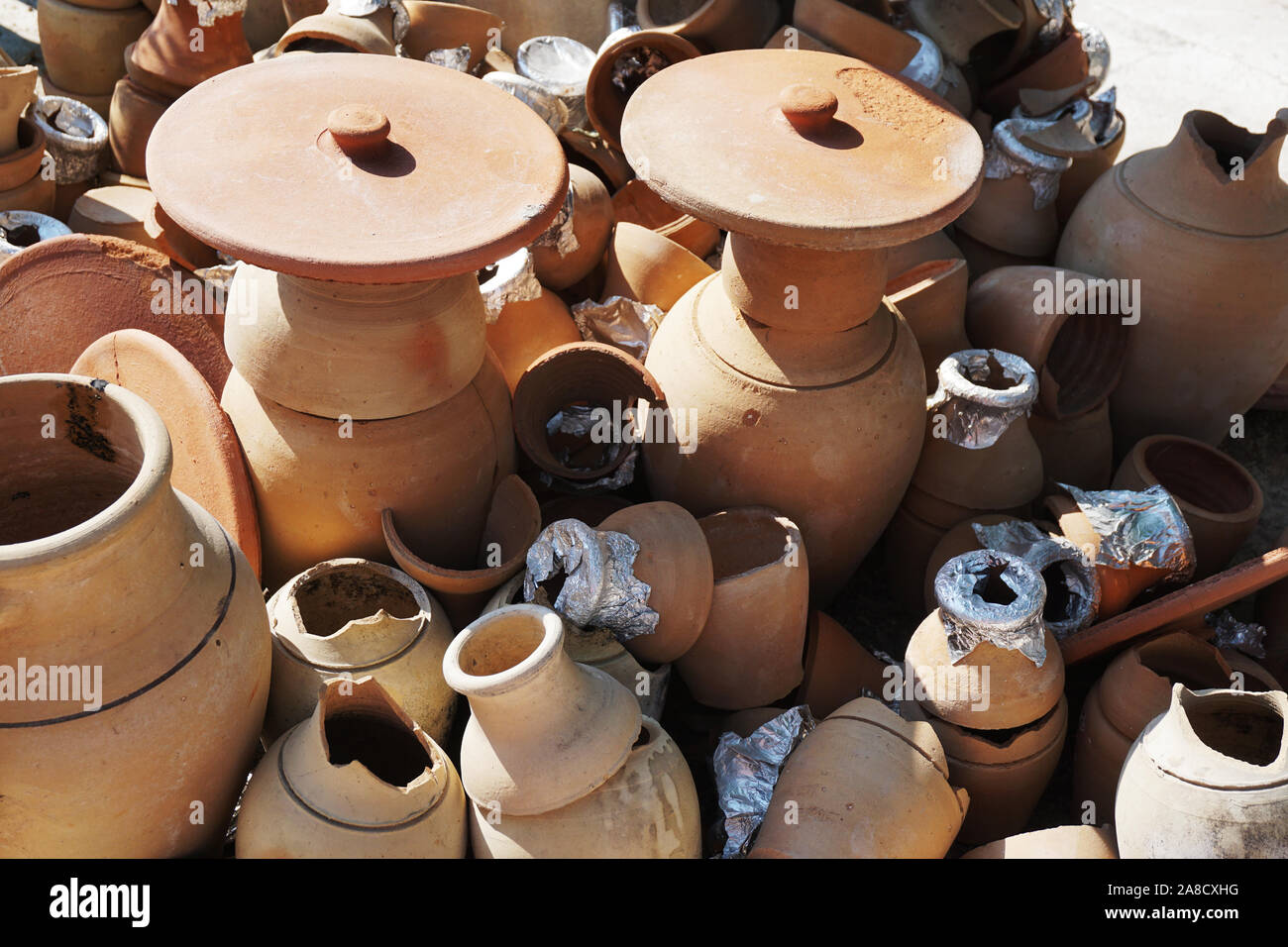 Set of traditional Turkish cooking clay pot famous for traditional ...