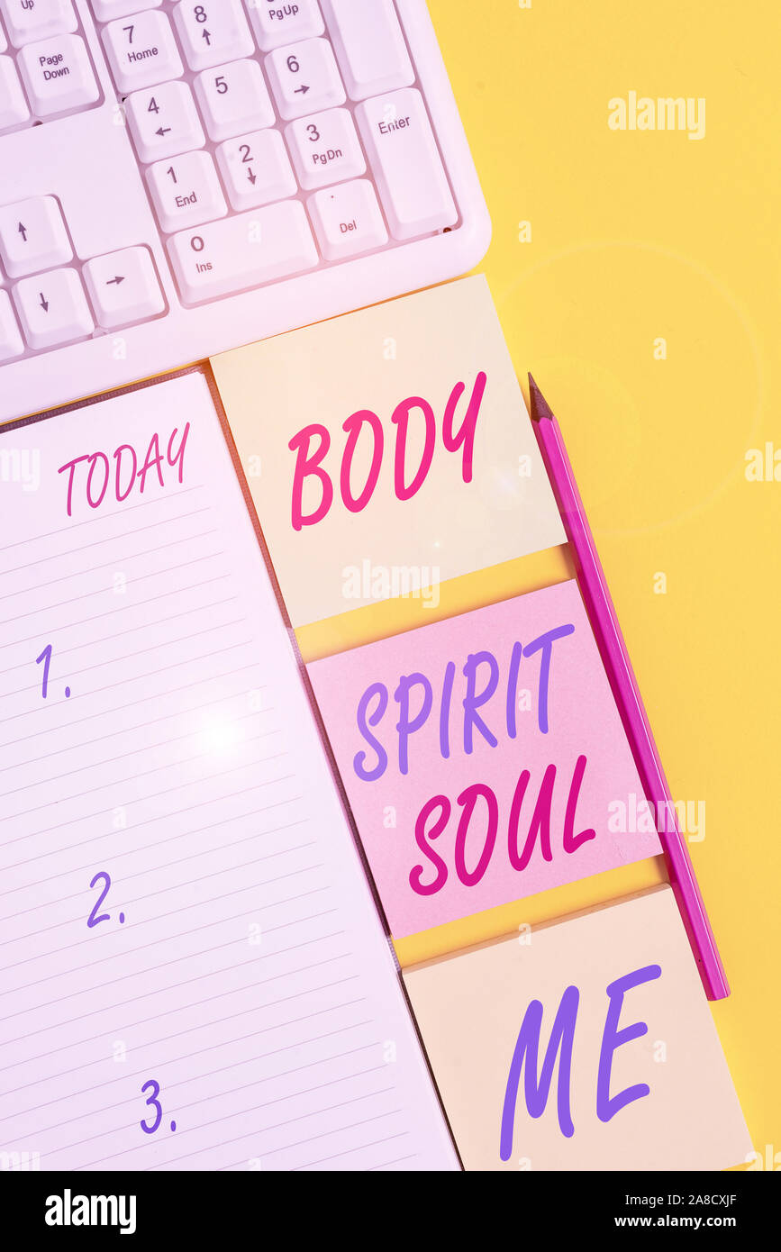 Text sign showing Body Spirit Soul Me. Business photo text Personal ...