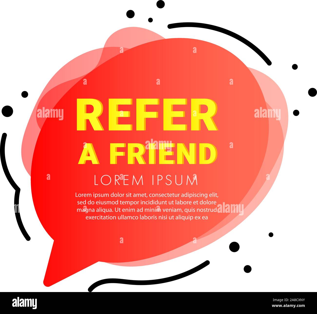 Gradient red wave shape with referral text isolated on white background ...