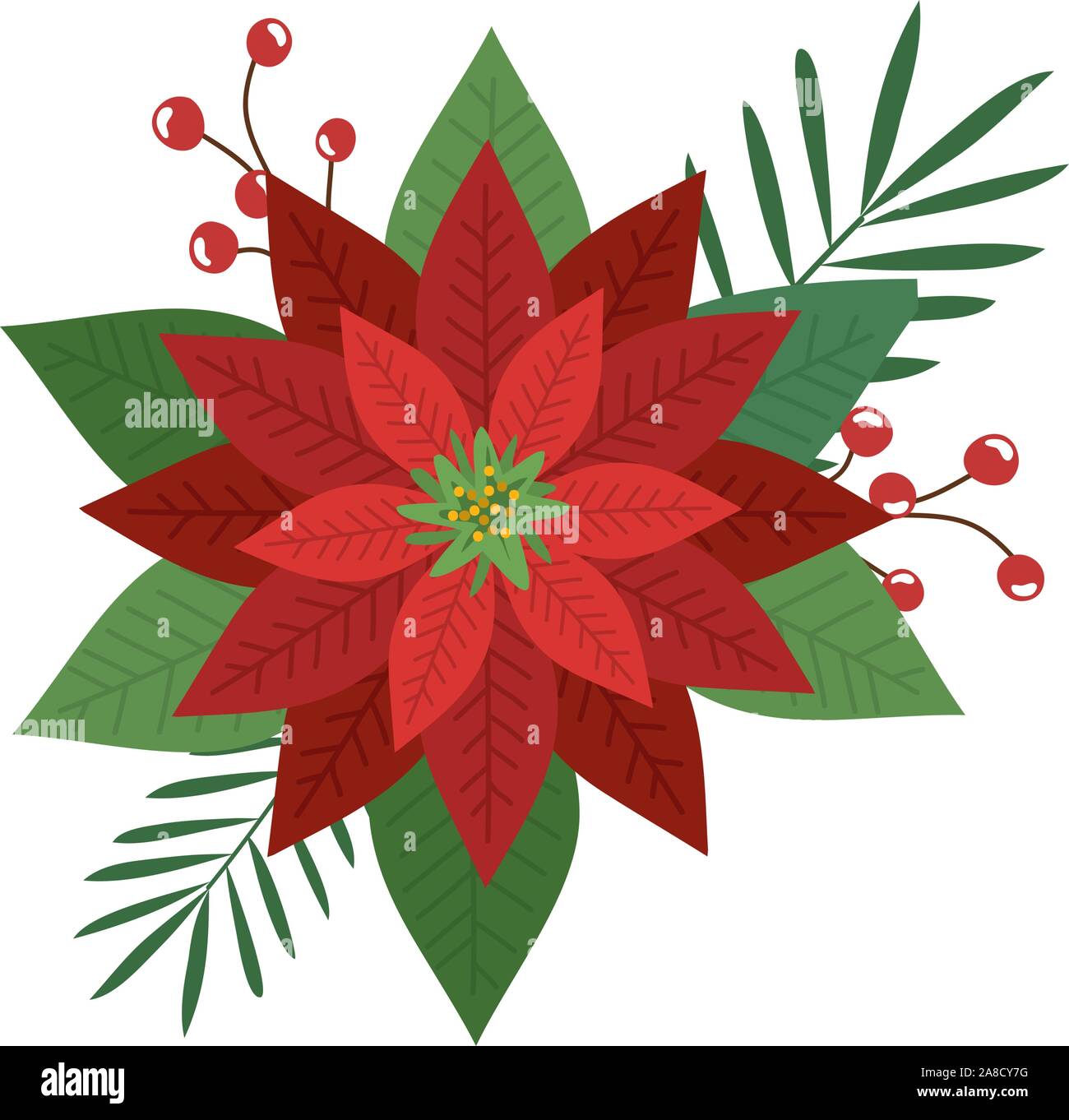 flower christmas decorative with leafs isolated icon Stock Vector Image ...