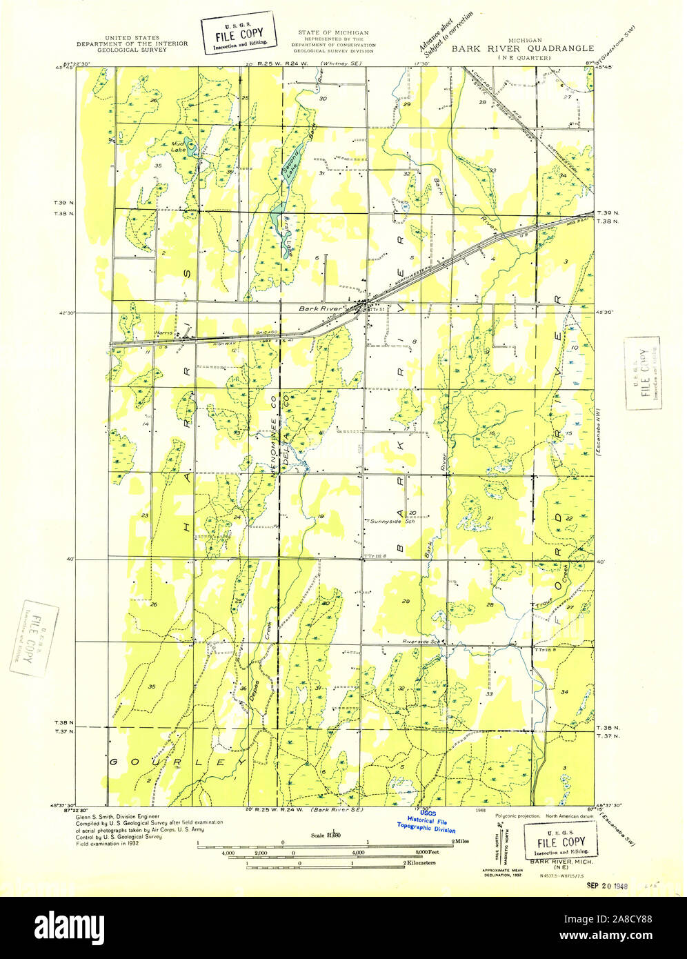 USGS TOPO Map Michigan MI Bark River NE 277754 1932 31680 Stock Photo ...