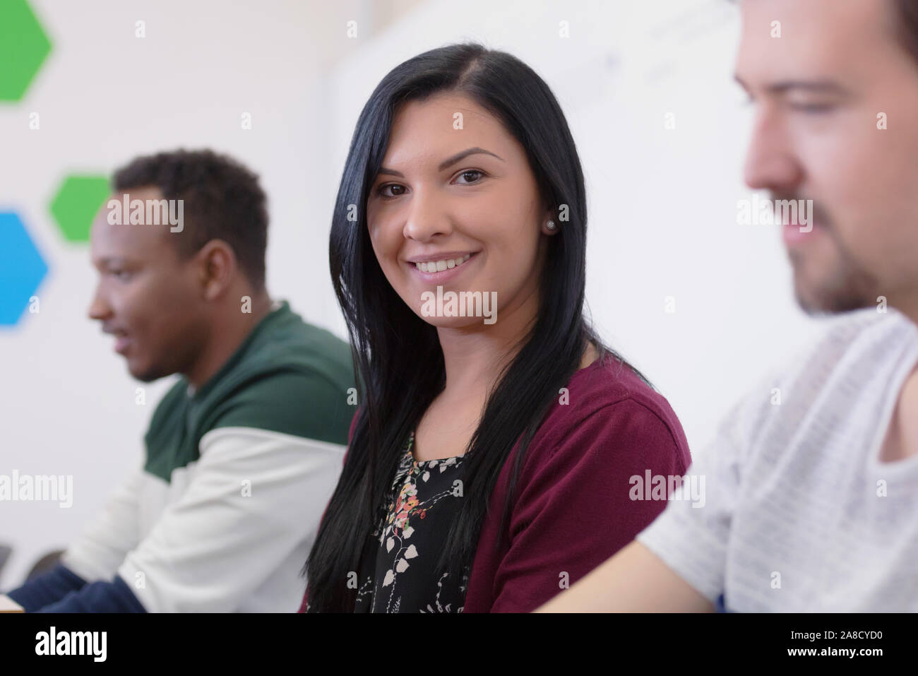 Group of students study in modern school computer lab classroom ...
