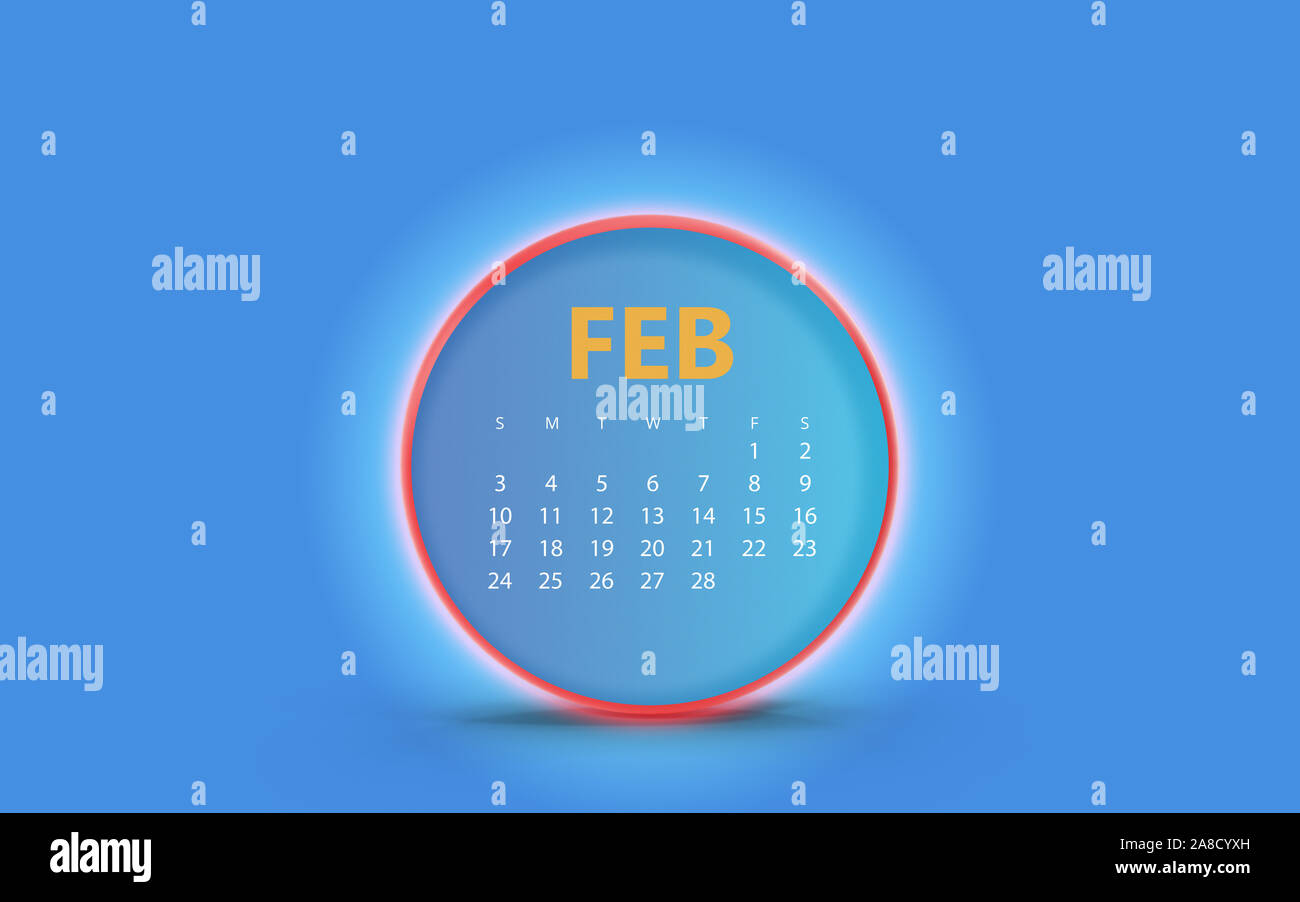 2019 February round and shiny calendar on blue background. High ...