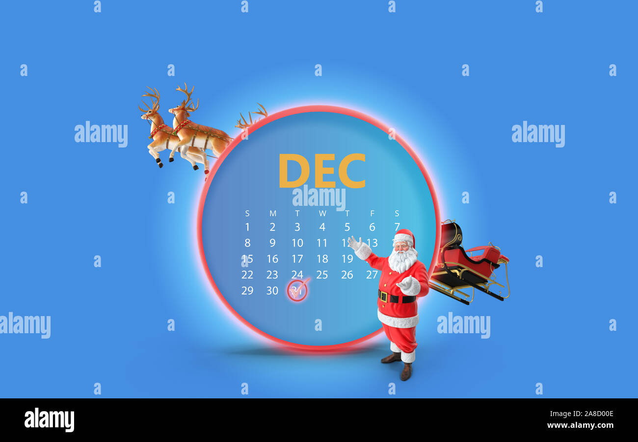 31 December 2019 round and shiny calendar for new year on blue ...