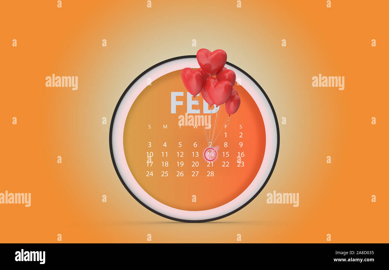 14 February 2019 round and shiny calendar for easter on orange ...