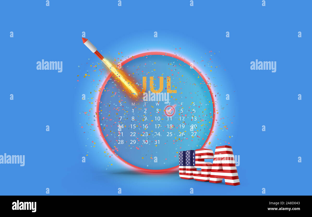 4 July 2019 round and shiny calendar for fourth of july independence ...
