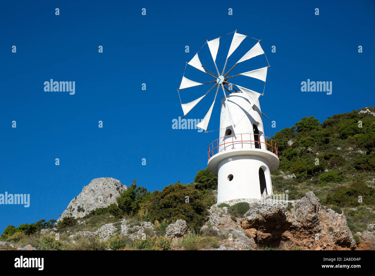 Tzermiado, Lasithi, Crete, Greece. Typical windmill on the Lasithi ...