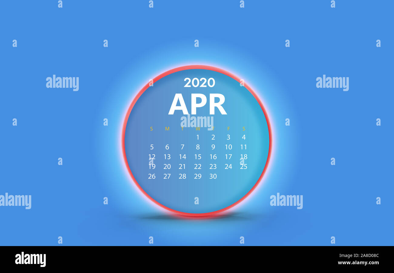 2020 April round and shiny calendar on blue background. High resolution ...