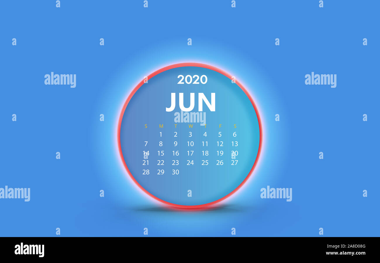 2020 June round and shiny calendar on blue background. High resolution ...