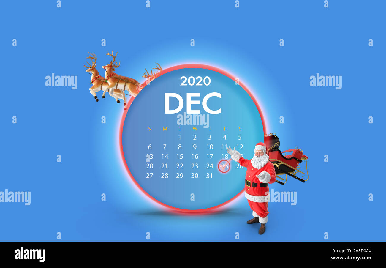 25 December 2020 round and shiny calendar for new year on blue ...