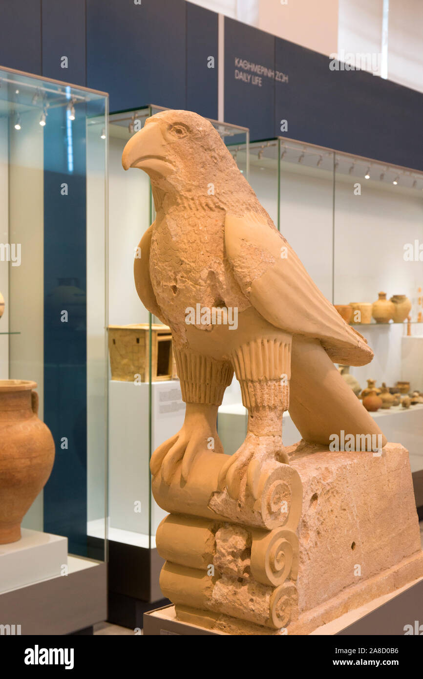 Heraklion, Crete, Greece. Limestone sculpture of an eagle on display in ...