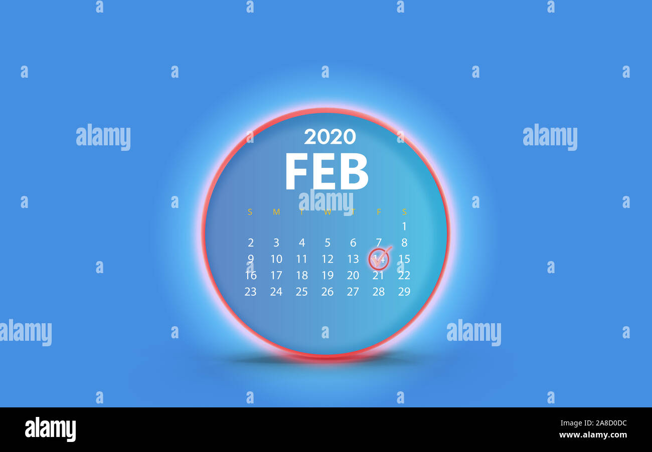 14 February 2020 round and shiny calendar for easter on blue background ...