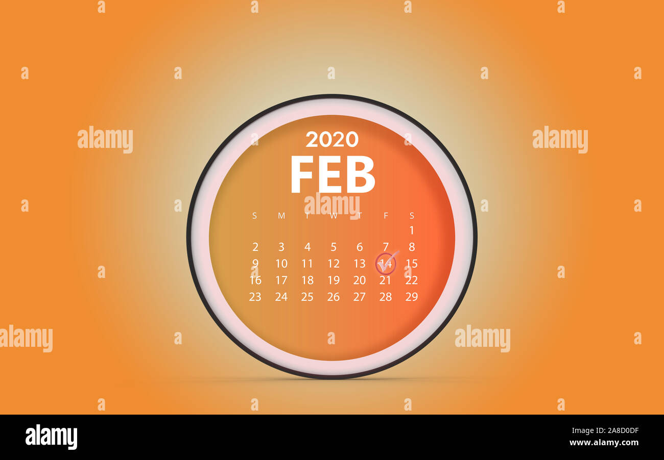 14 February 2020 round and shiny calendar for easter on orange ...