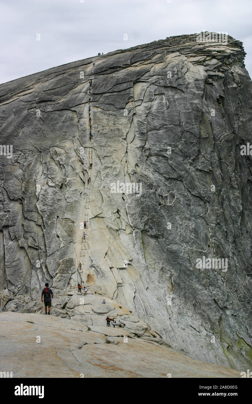 "The Cables, " the final approach to the summit of Half Dome along the ...