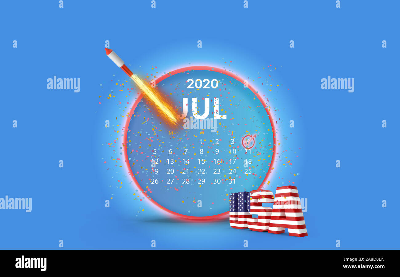 4 July 2020 round and shiny calendar for fourth of july independence ...