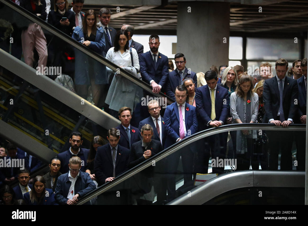 City workers at a Remembrance Day ceremony at Lloyd's of London in the ...