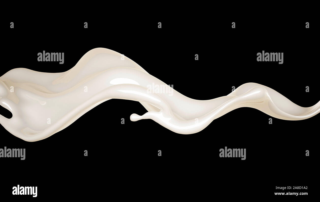 Splash of thick white liquid on a black background. 3d rendering, 3d ...