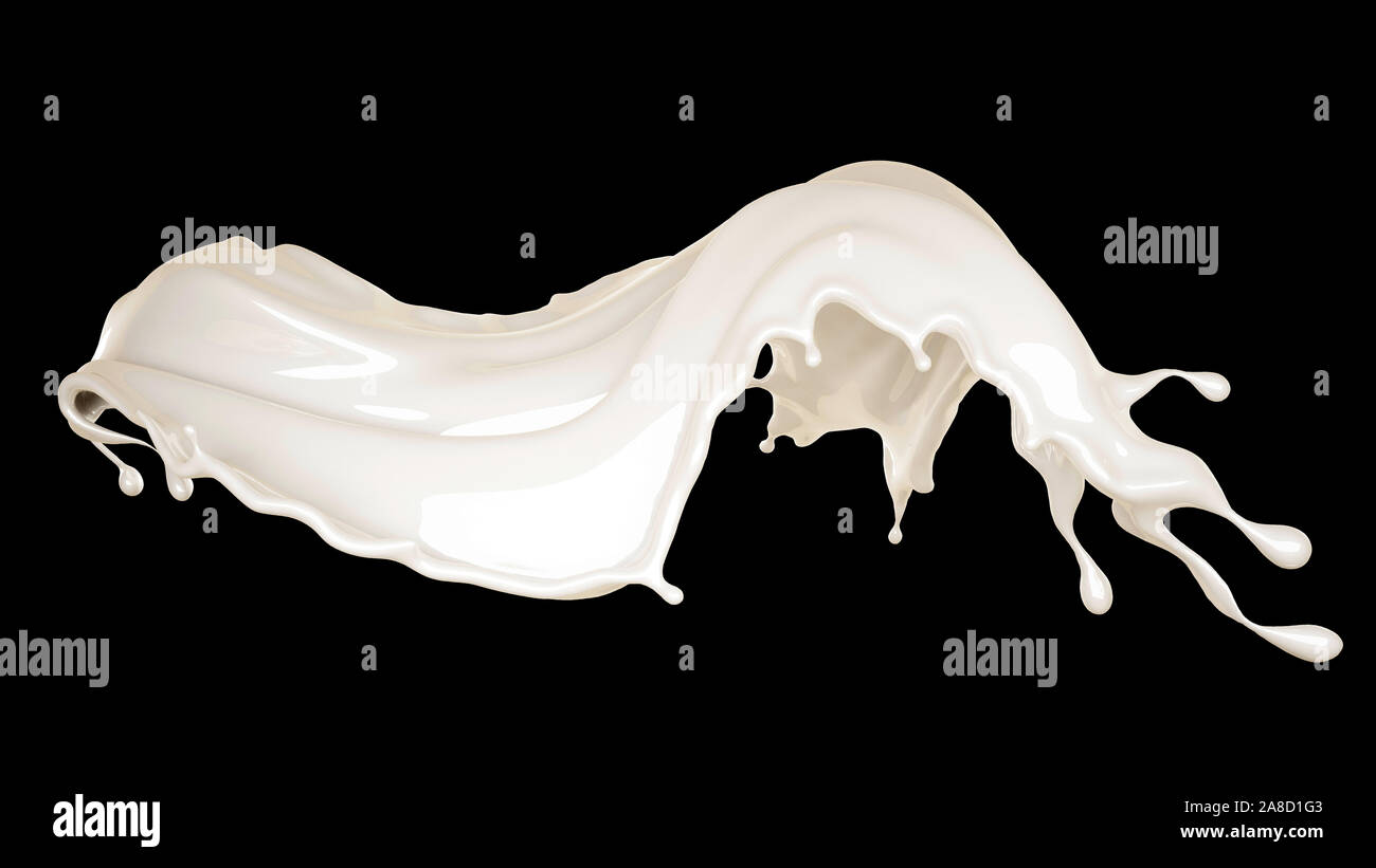 Splash of thick white liquid on a black background. 3d rendering, 3d ...