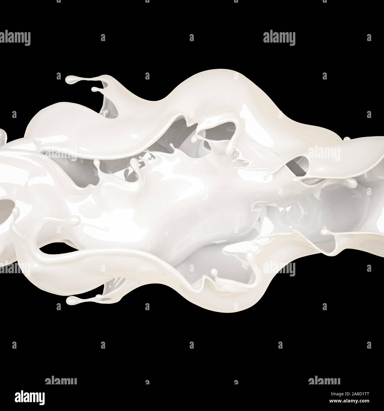 Splash of thick white liquid on a black background. 3d rendering, 3d ...