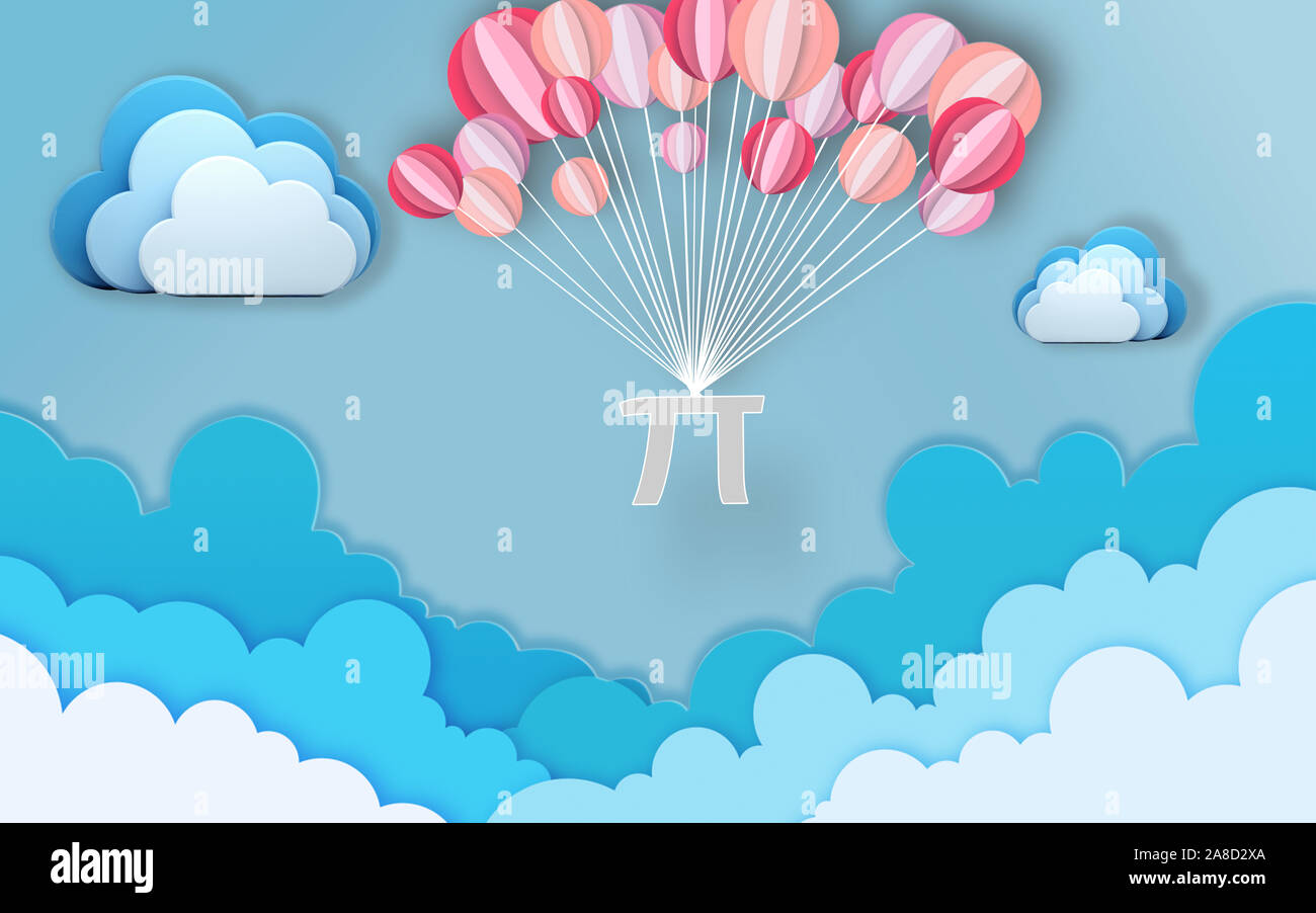 Pi sign hanging with colorful balloons. Business and finance concept ...