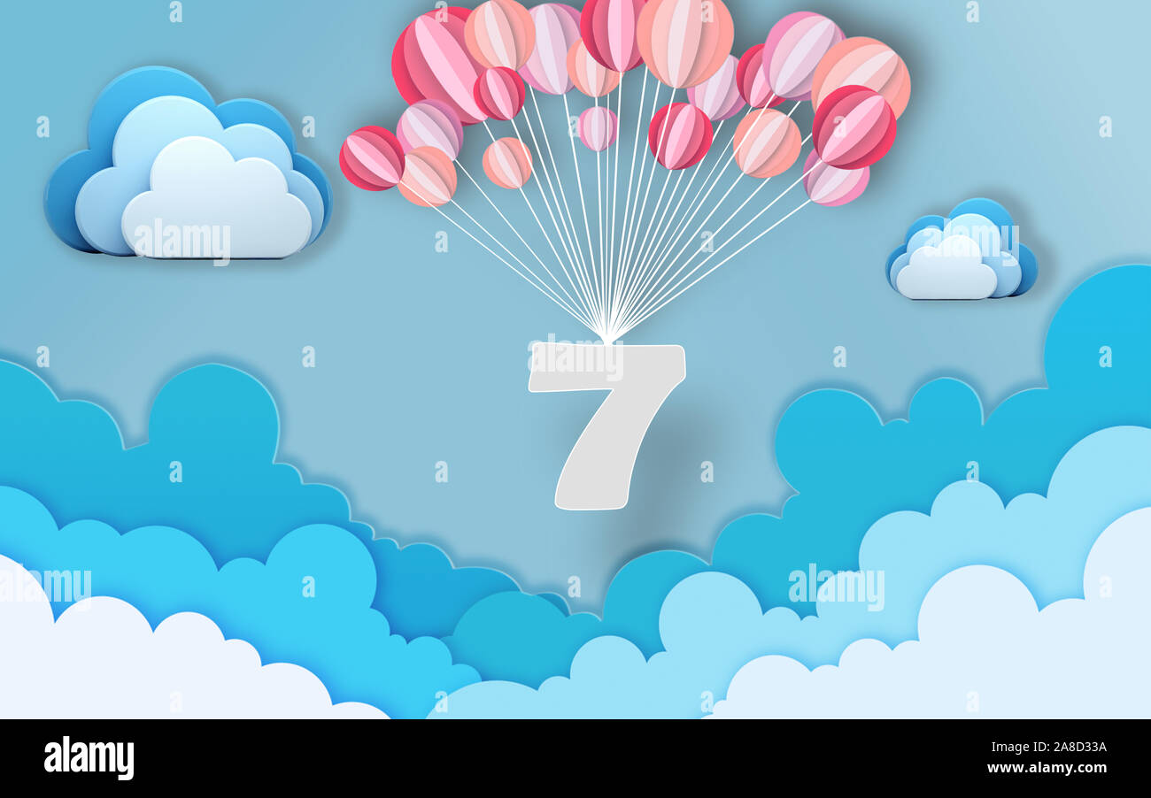 Number Seven sign hanging with colorful balloons. Business and finance ...