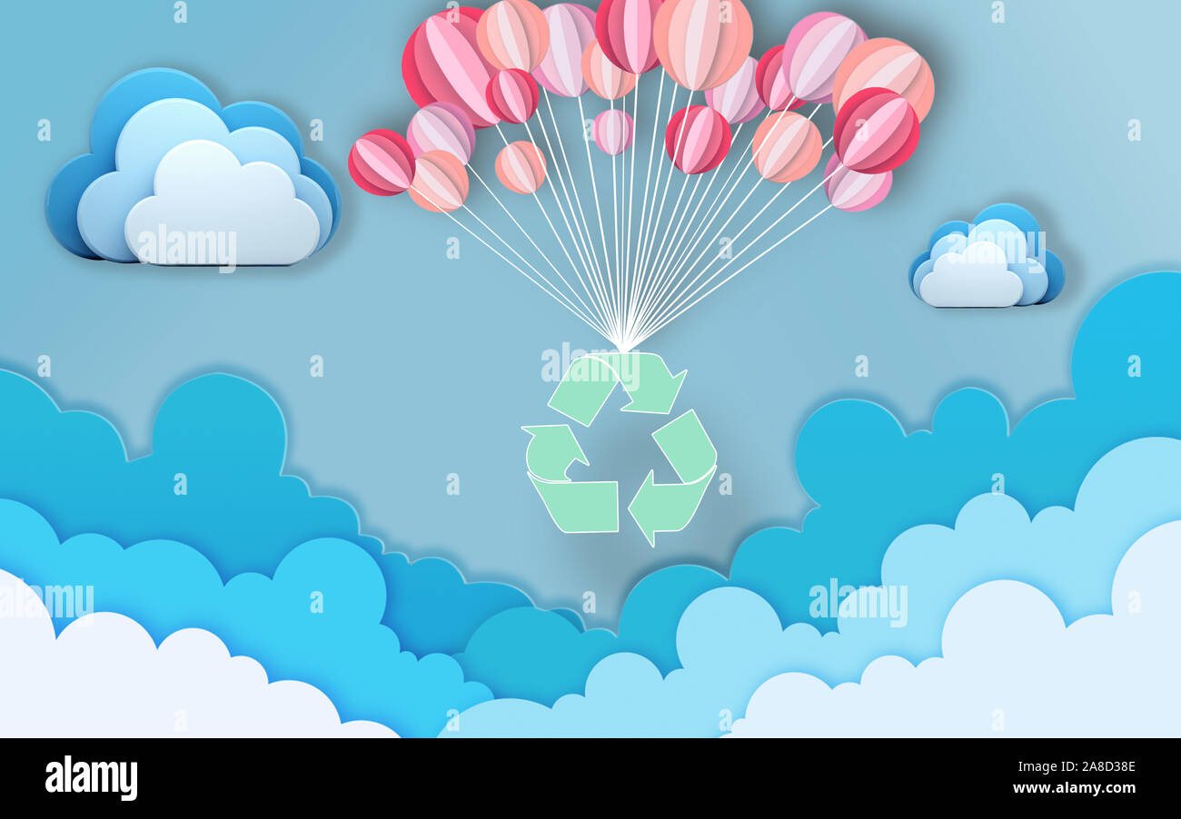 Recycle sign hanging with colorful balloons. Business and finance ...