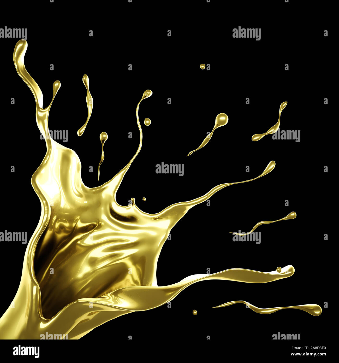 A splash of thick, golden liquid. 3d rendering, 3d illustration Stock ...