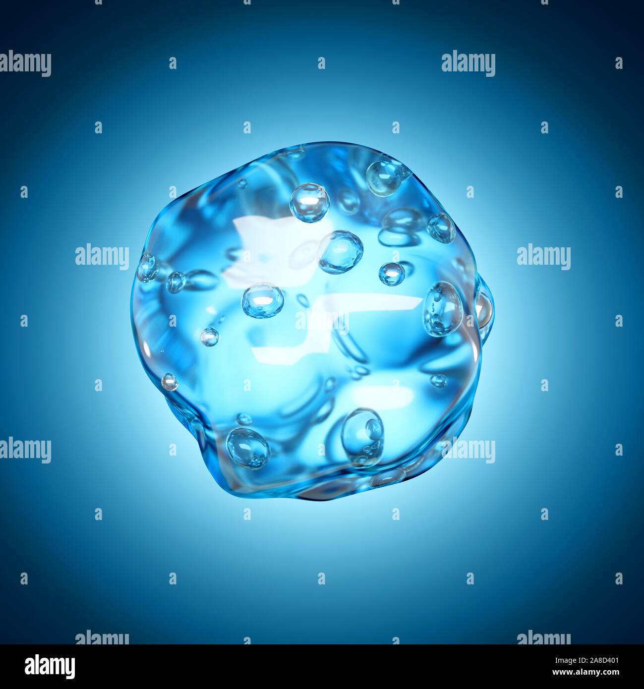 A ball of ice with bubbles of air on a blue background. 3d rendering 3d ...