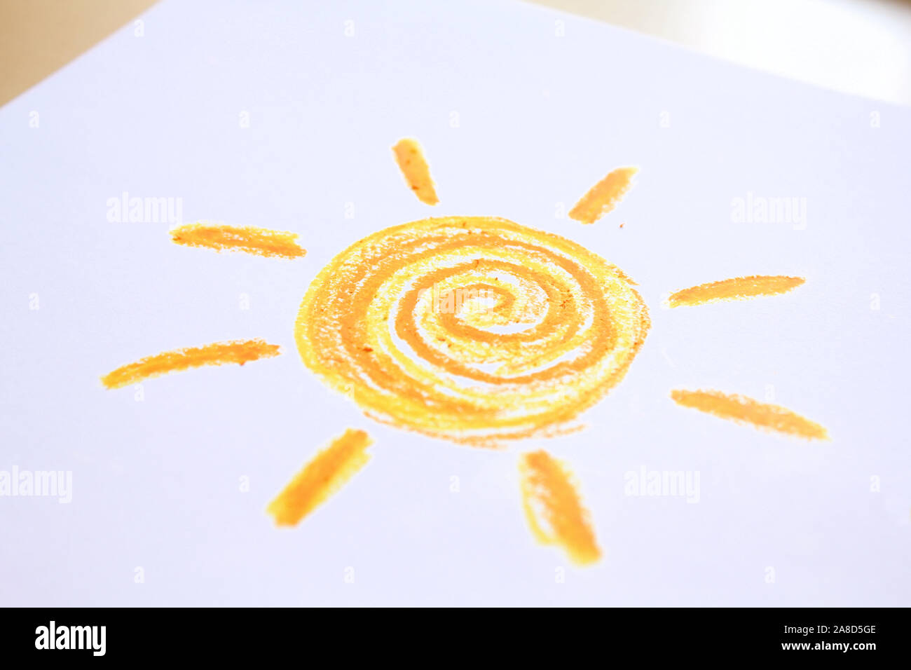 The drawing of sun made by crayons Stock Photo - Alamy