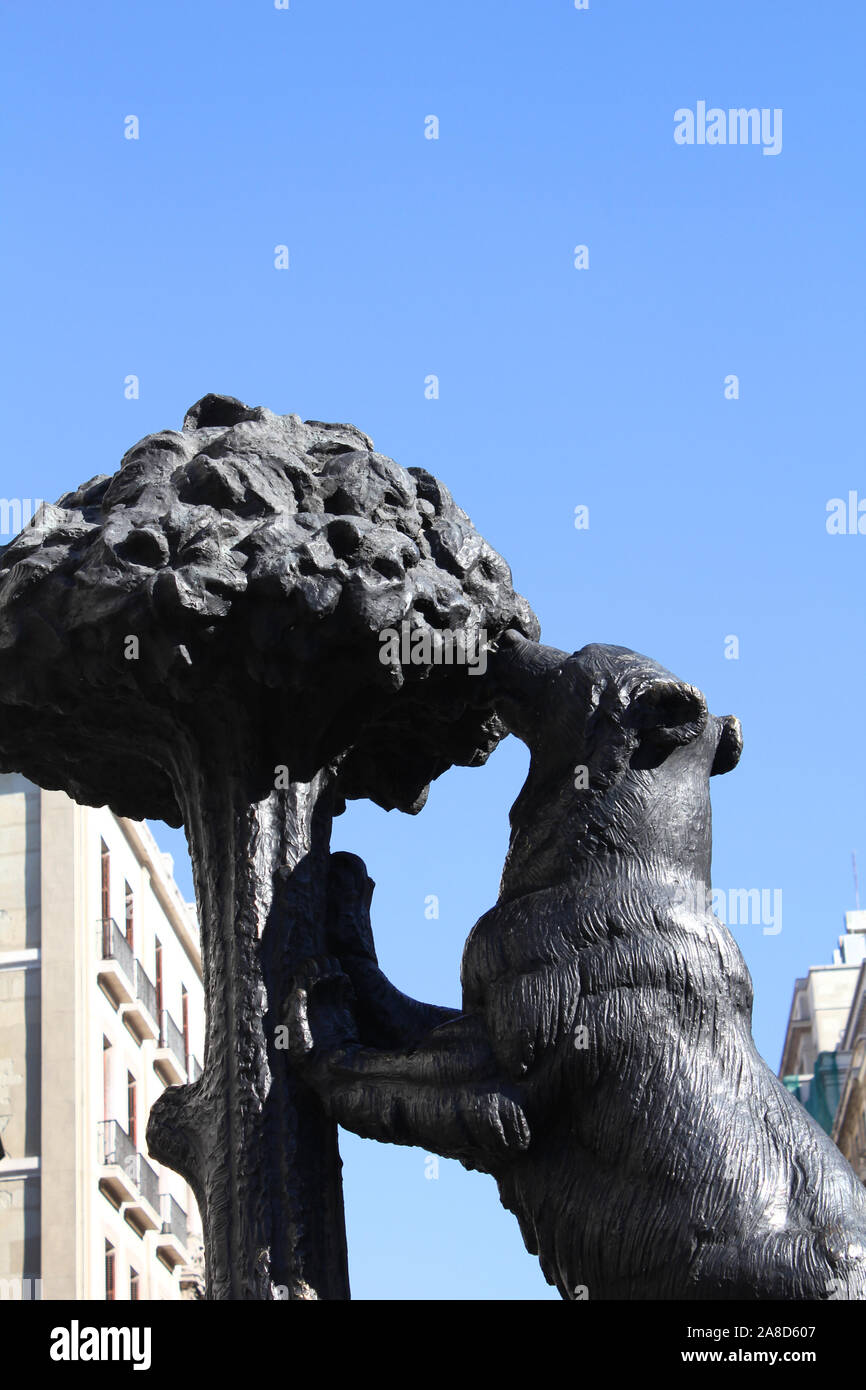 Puerta del Sol. A statue of a bear and a madrone tree (madroño). Madrid ...