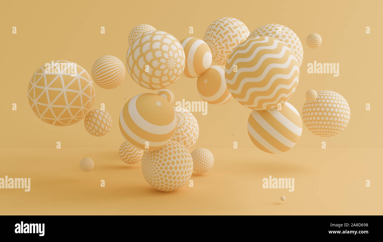 Yellow background with balls. 3d rendering, 3d illustration Stock Photo ...