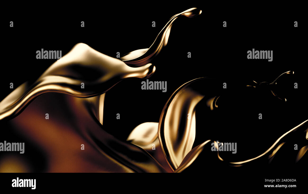 Mysterious, beautiful, luxury gold splash. 3d rendering 3d illustration ...