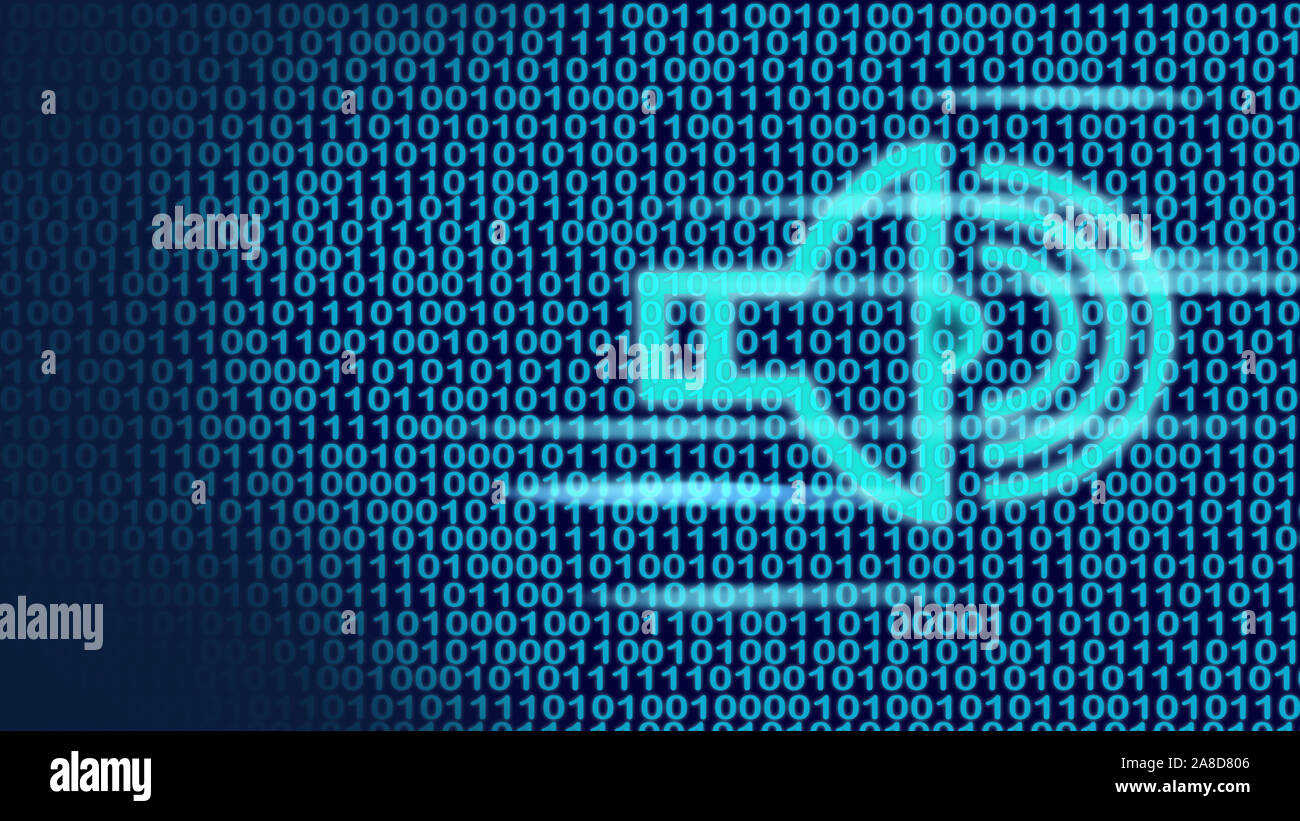 Data screen with ones and zeros including a digital logo standing on a ...