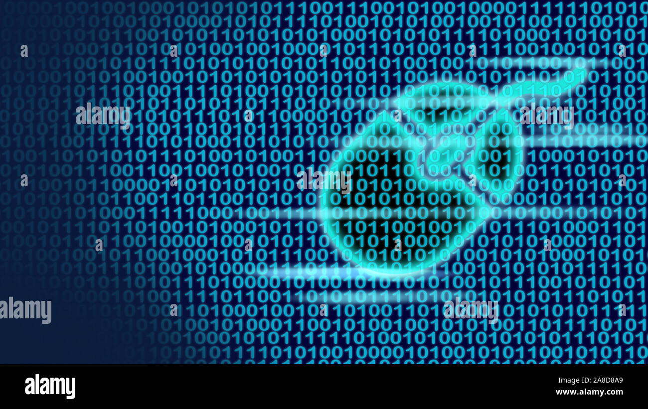 Data screen with ones and zeros including a digital logo standing on a ...