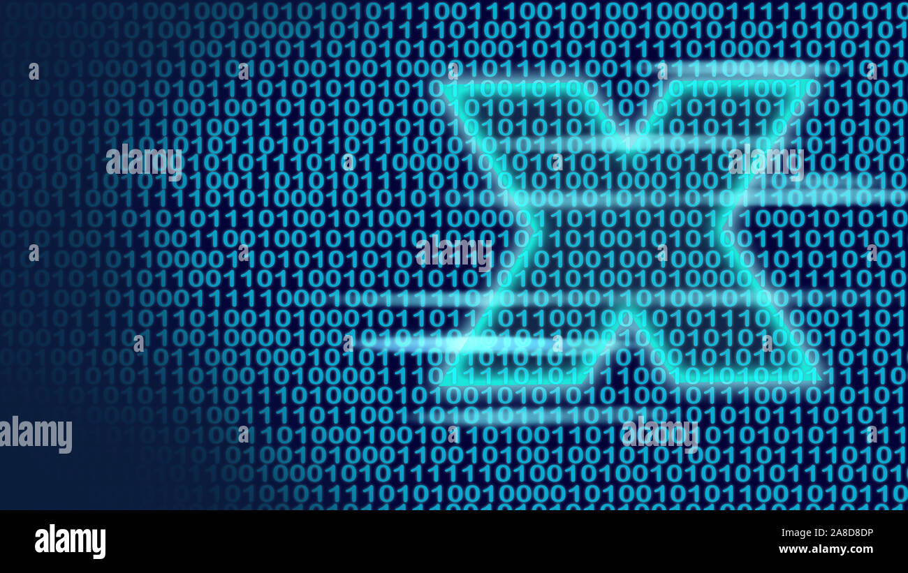 Data screen with ones and zeros including a digital logo standing on a ...