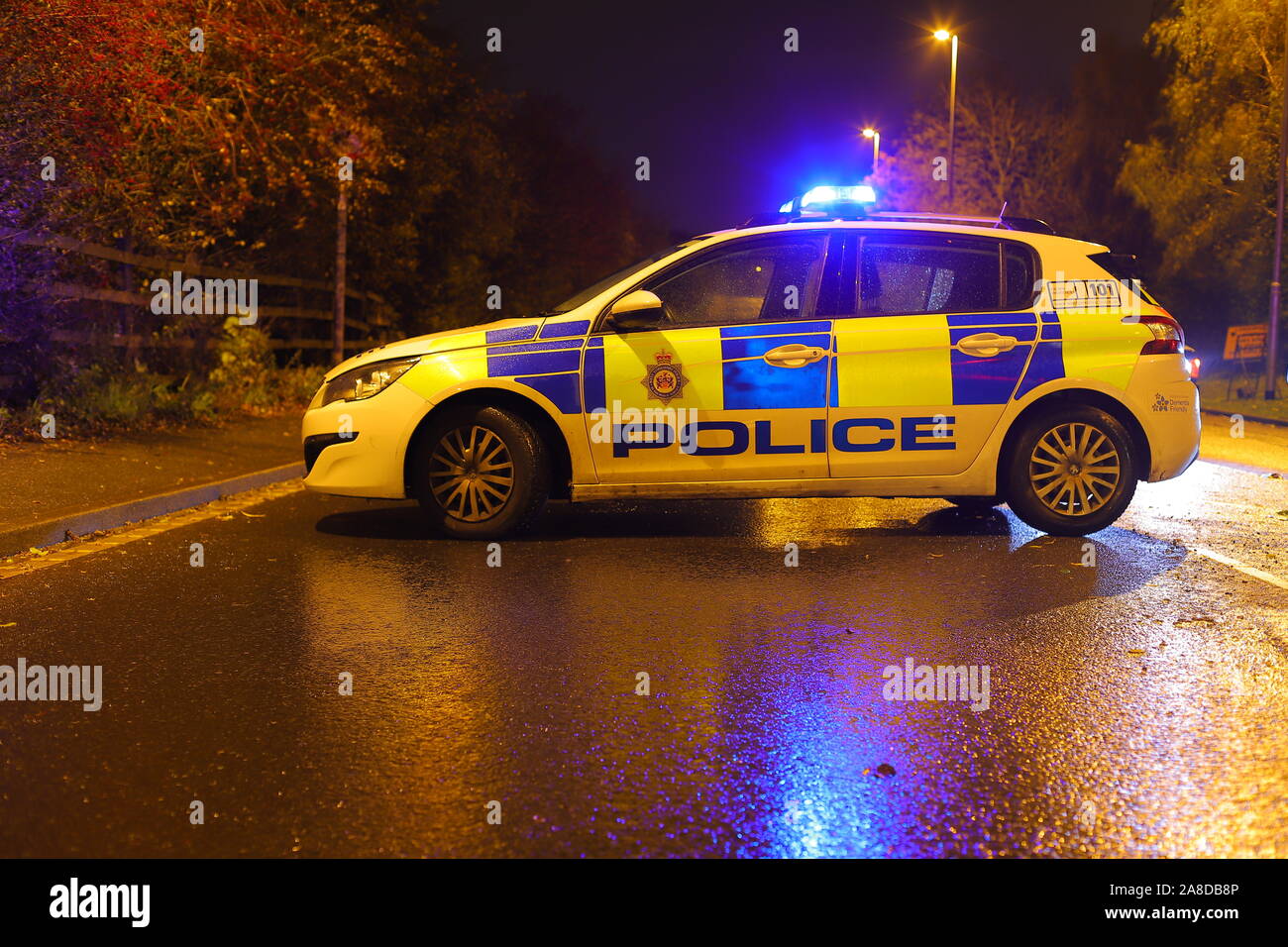 Police car road block hi-res stock photography and images - Alamy