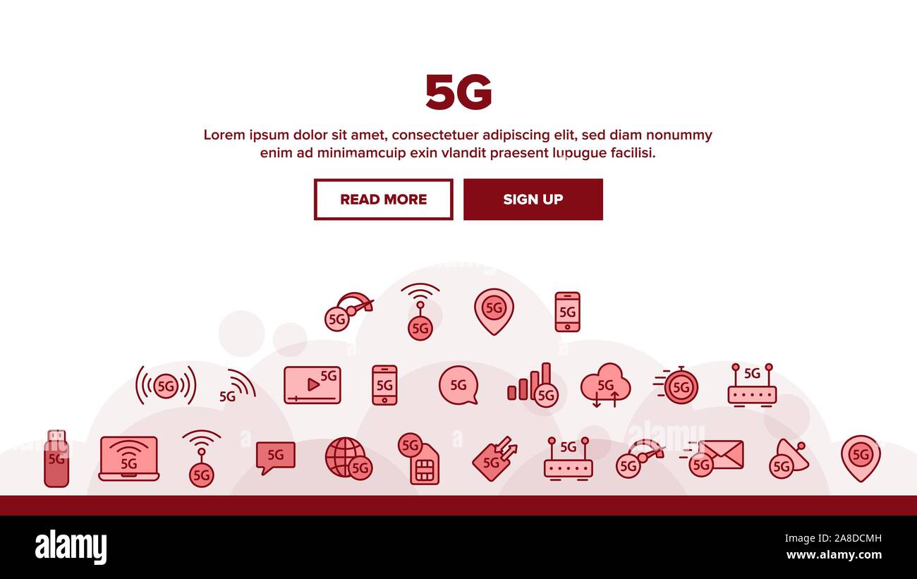 5G Fast Network, Connection To Website Vector Icons Set Stock Vector ...