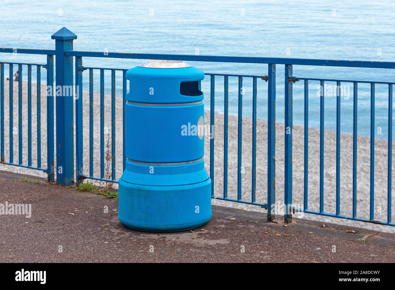 Big Blue Litter Bin at Nice Promenade France Stock Photo - Alamy
